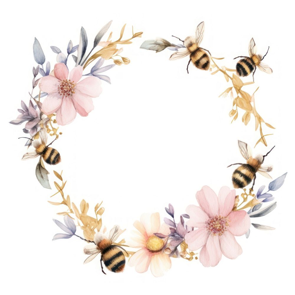 Bees border watercolor flower animal | Free Photo Illustration - rawpixel