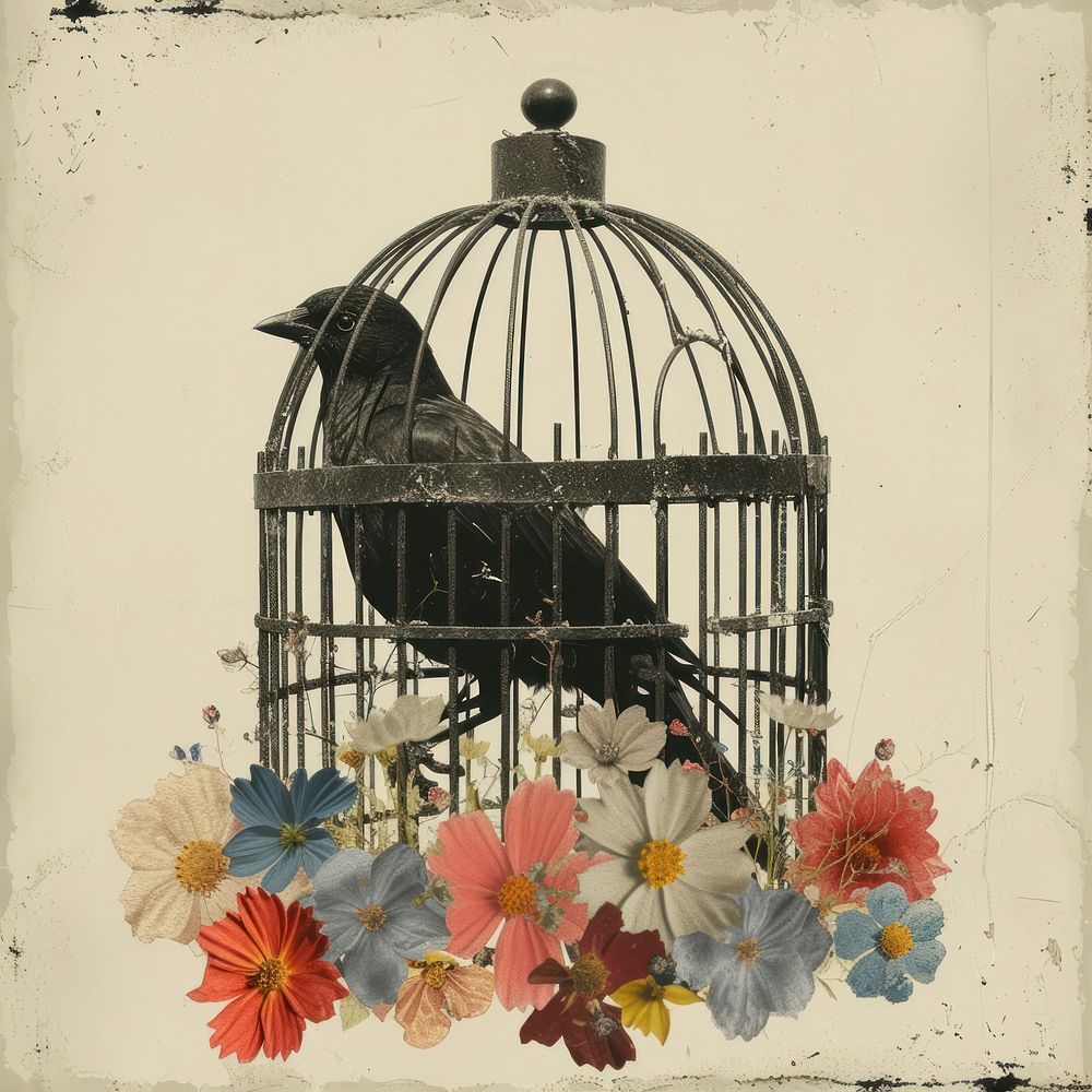 Bird cage animal flower art. | Premium Photo Illustration - rawpixel