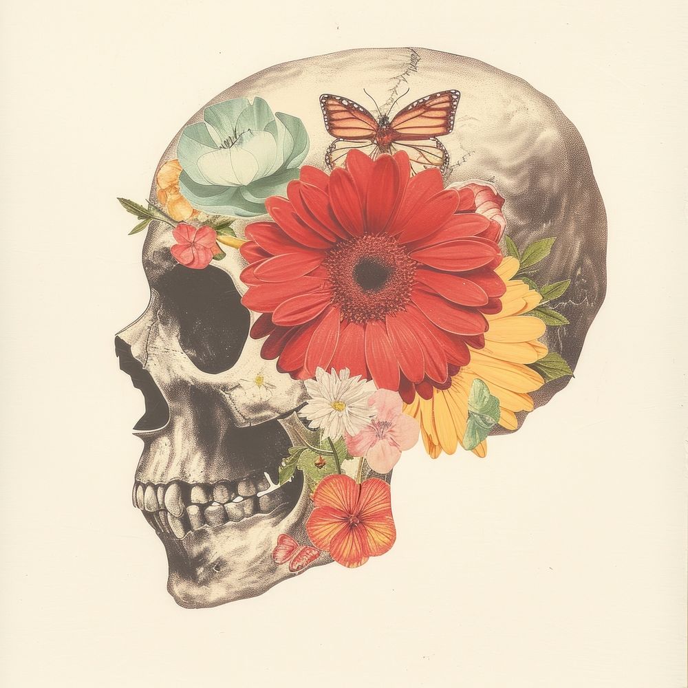 Paper collage skull flowers painting | Premium Photo Illustration ...