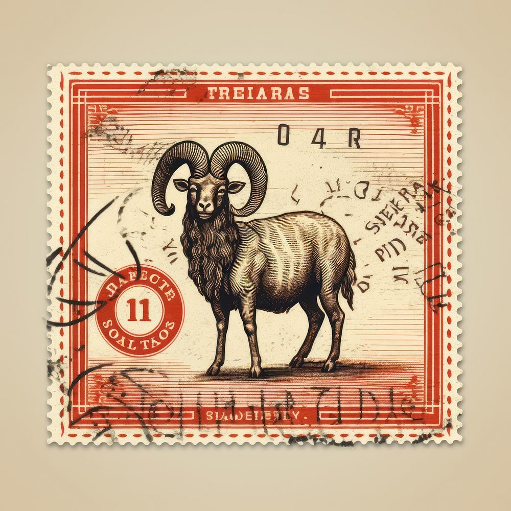 Vintage postage stamp aries livestock | Premium Photo Illustration ...