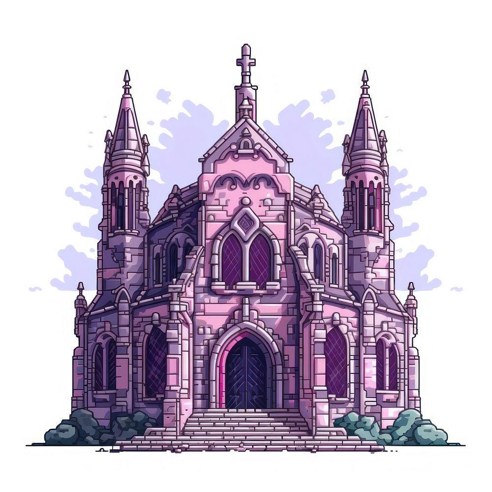 Gothic architecture pixel building drawing | Free Photo Illustration - rawpixel