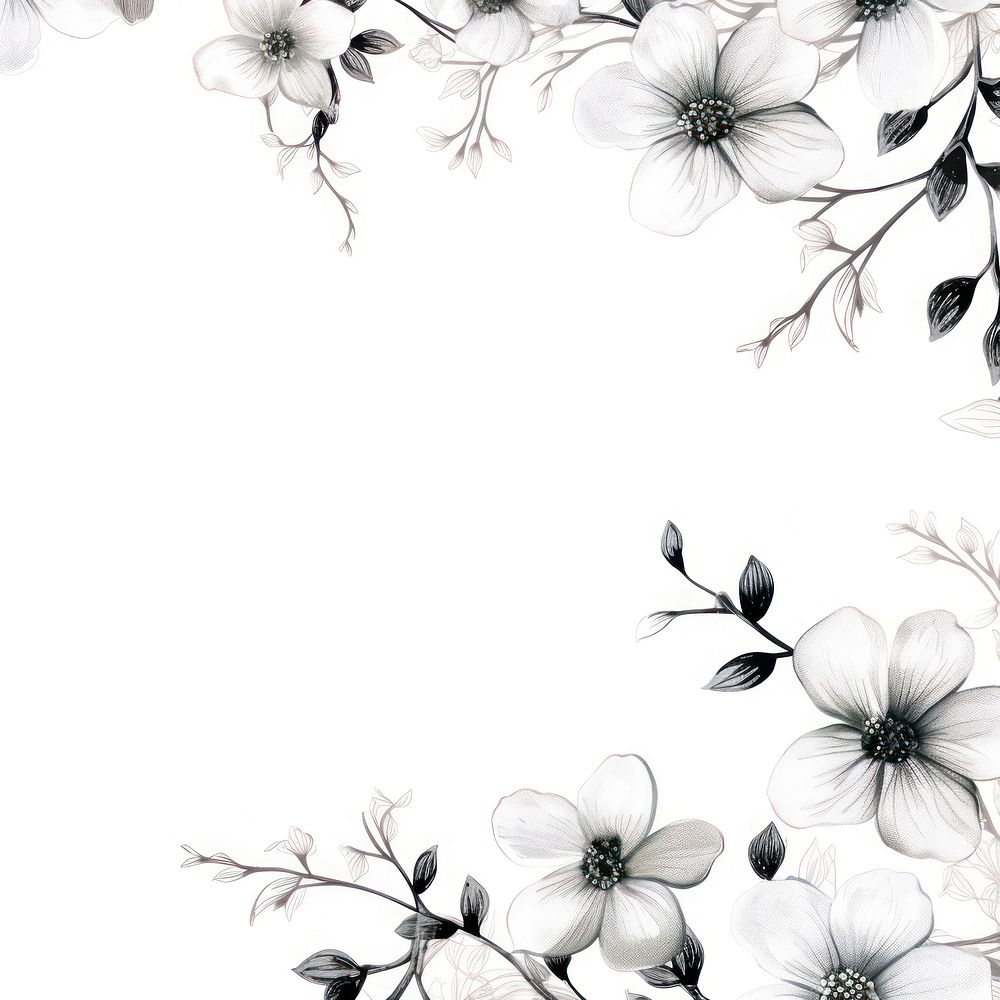 Black and white flowers border | Free Photo Illustration - rawpixel