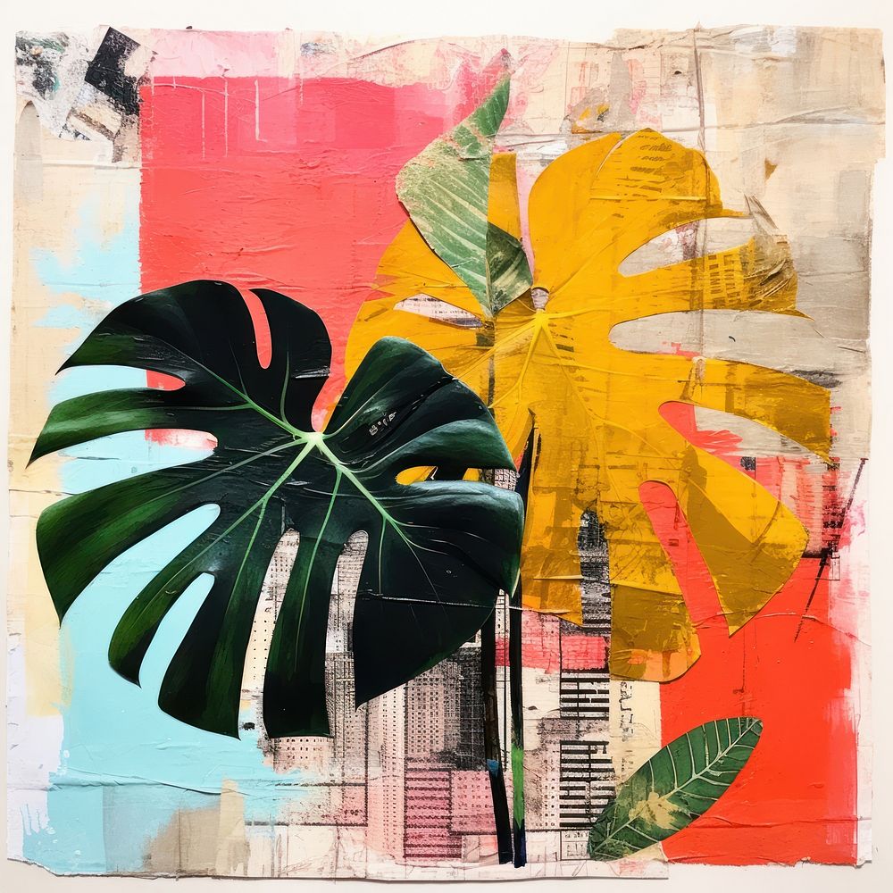 Monstera leaf art painting collage. | Premium Photo Illustration - rawpixel