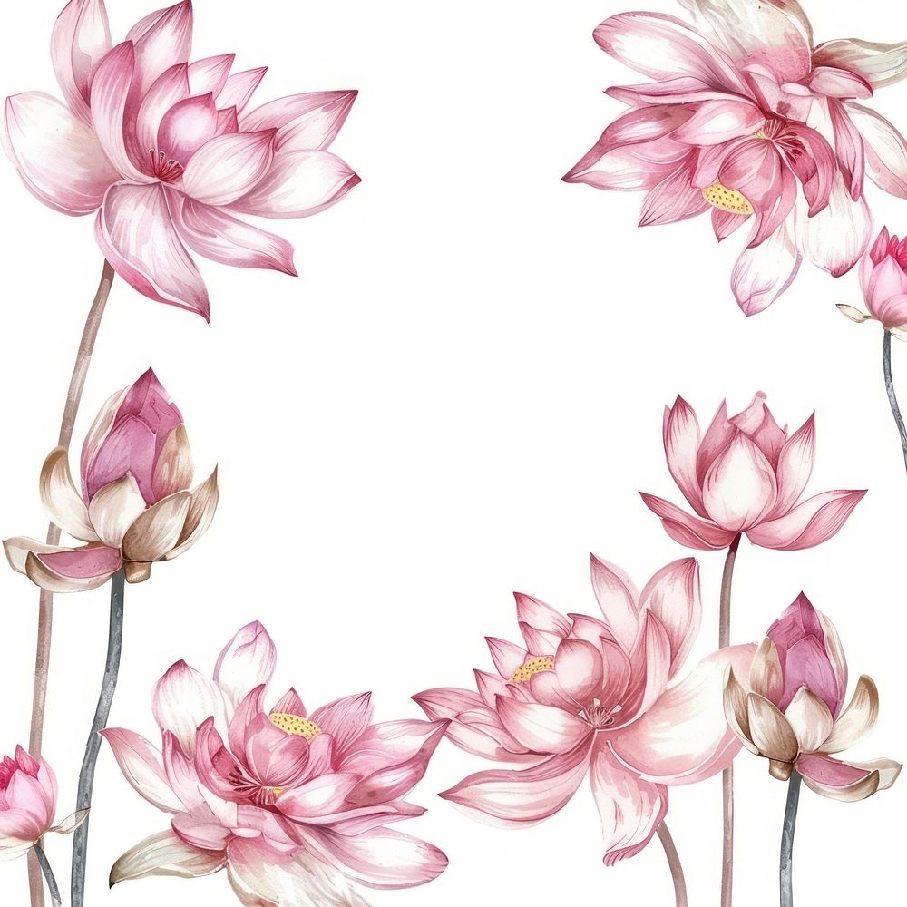 Lotus border pattern flower plant. | Free Photo Illustration - rawpixel