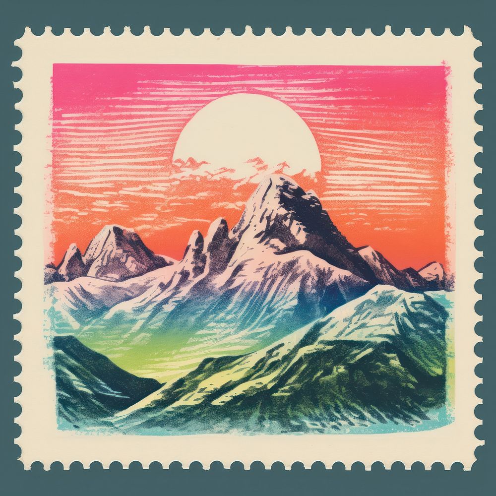 Mountain Risograph style postage stamp | Premium Photo Illustration ...