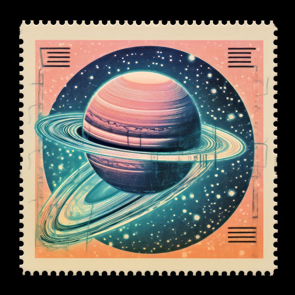 Saturn Risograph style astronomy space | Free Photo Illustration - rawpixel