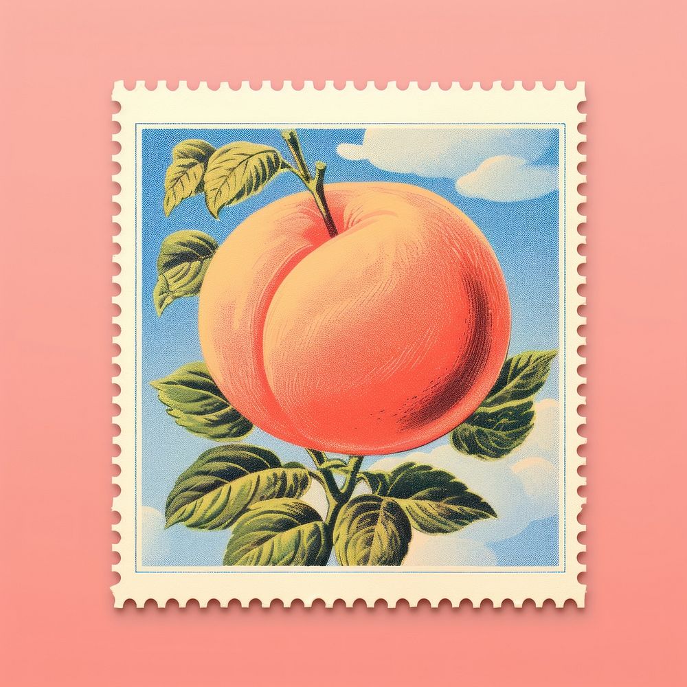 Peach Risograph style fruit plant | Premium Photo Illustration - rawpixel