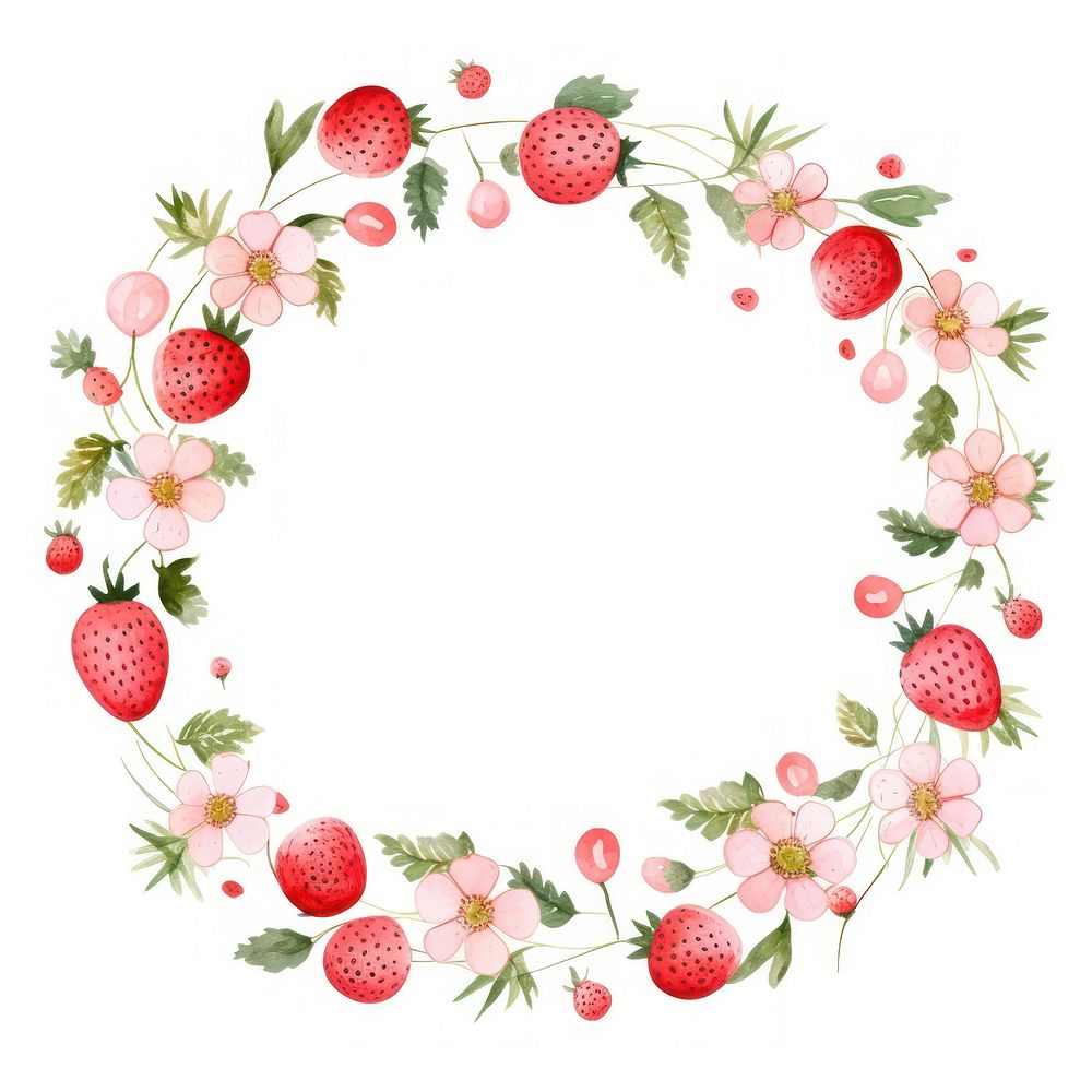 Strawberries flowers circle border pattern | Free Photo Illustration ...