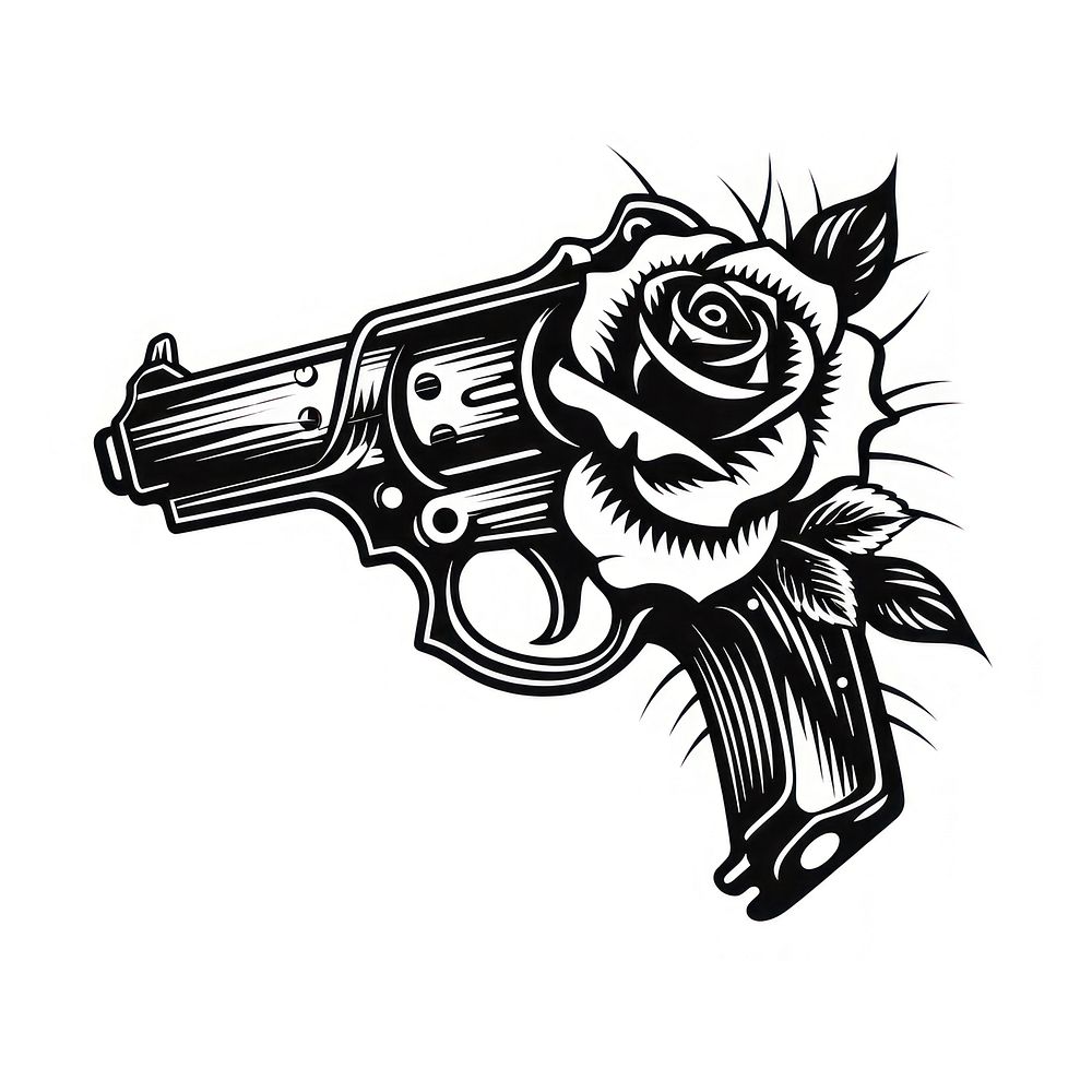 Gun and rose handgun drawing | Free Photo Illustration - rawpixel