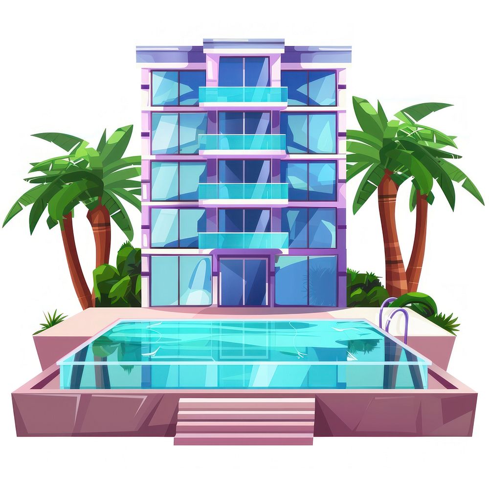 Cartoon Swimming pool condo architecture | Free Photo Illustration ...