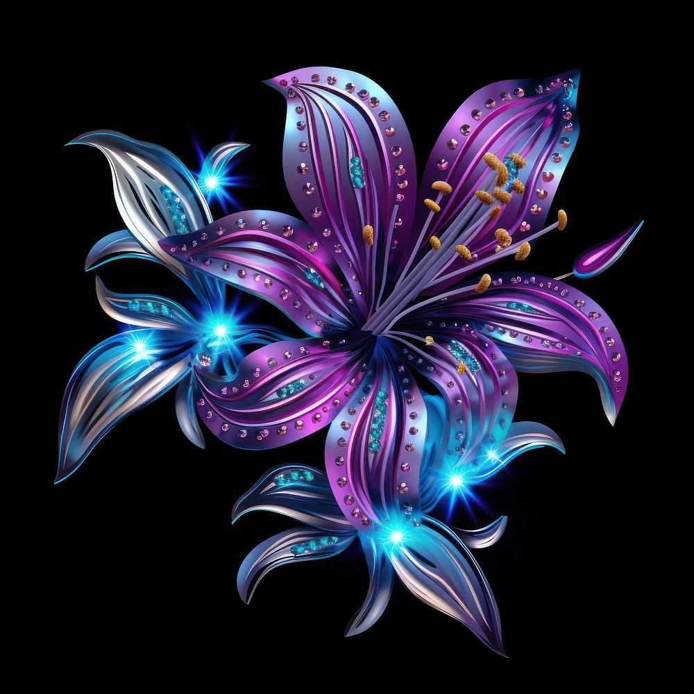 Neon lily pattern flower purple. | Premium Photo Illustration - rawpixel