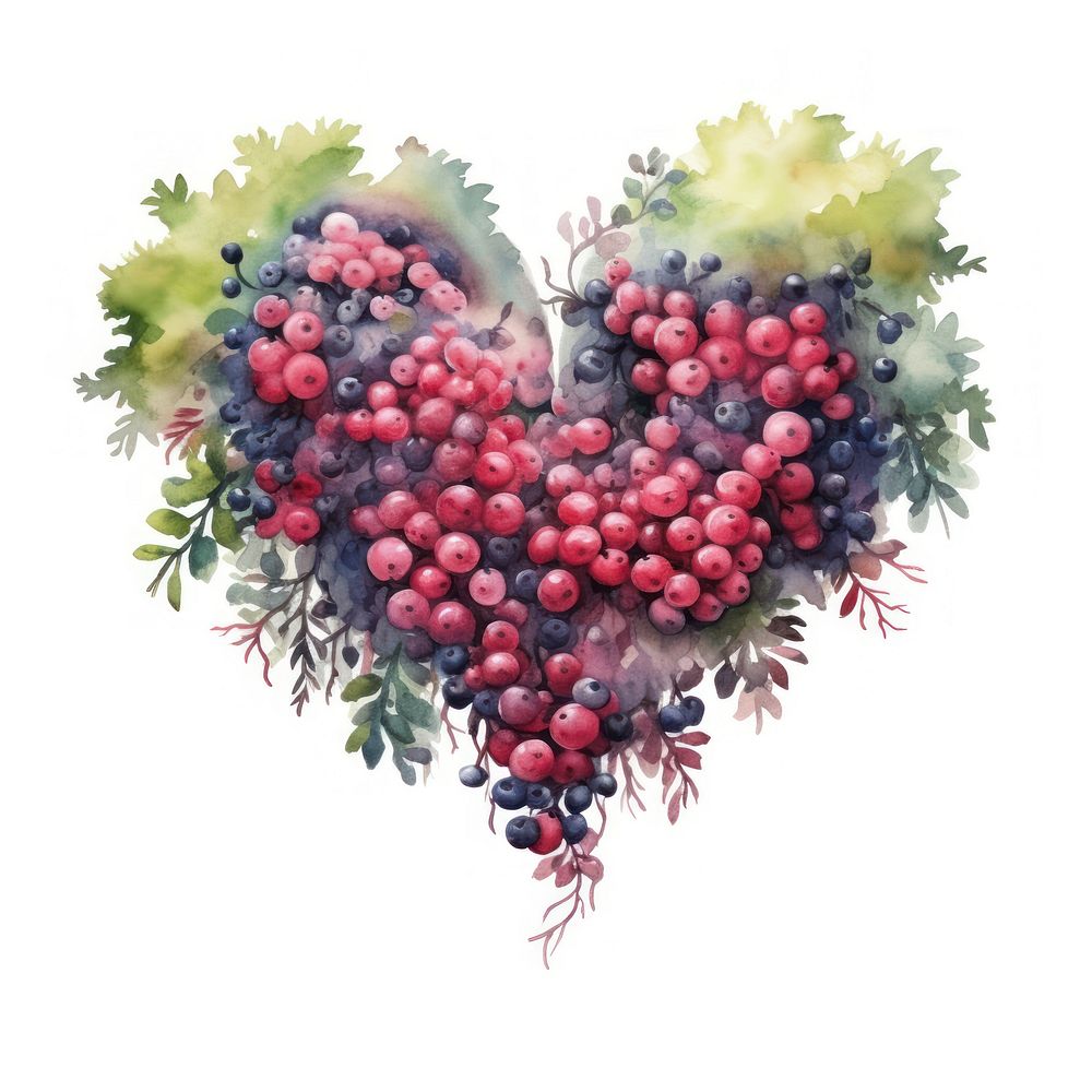 Heart watercolor berry bush painting | Free Photo Illustration - rawpixel