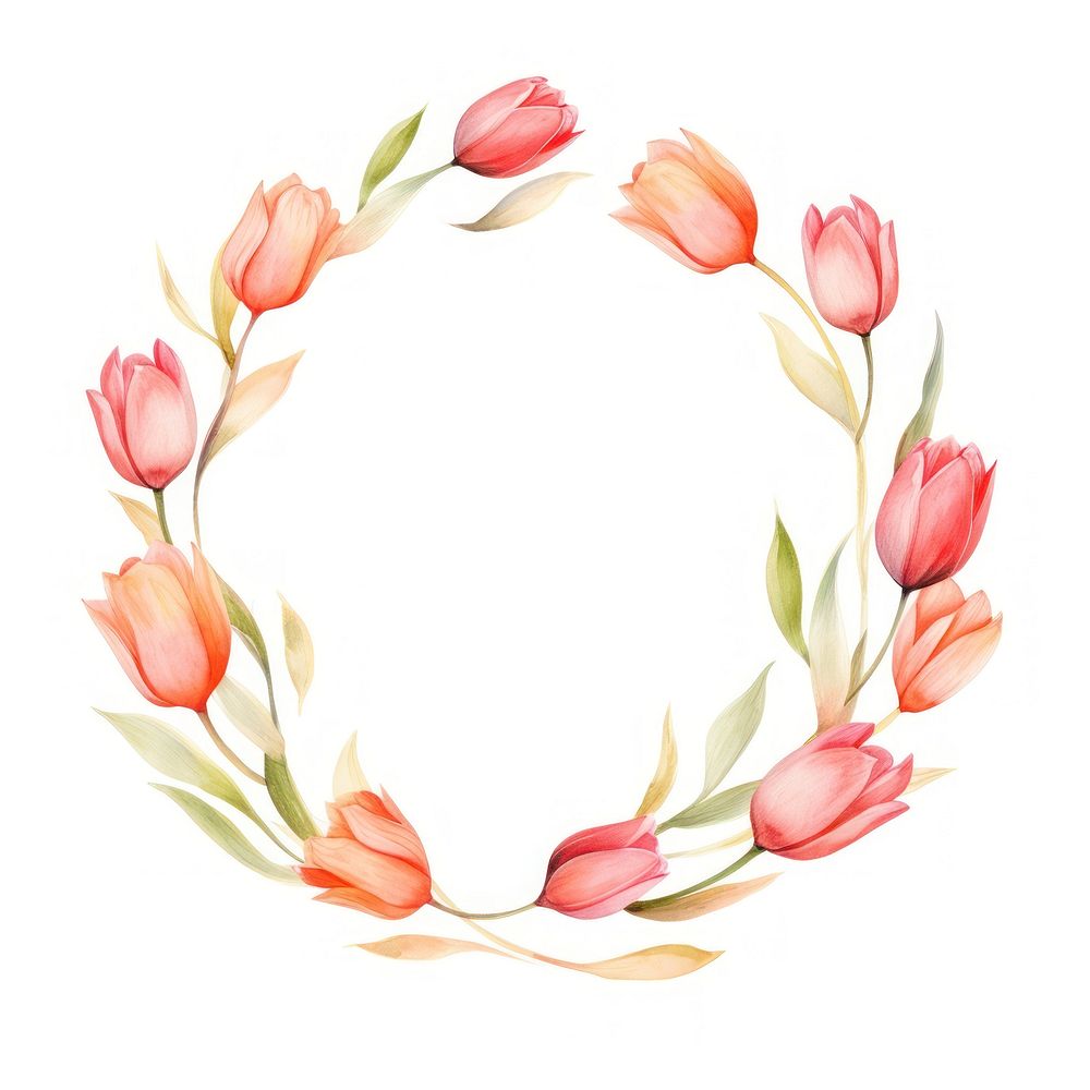 Tulip border watercolor circle flower | Free Photo Illustration - rawpixel