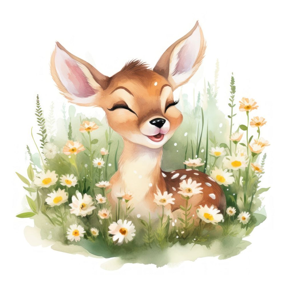 Watercolor baby deer sleeping animal | Free Photo Illustration - rawpixel