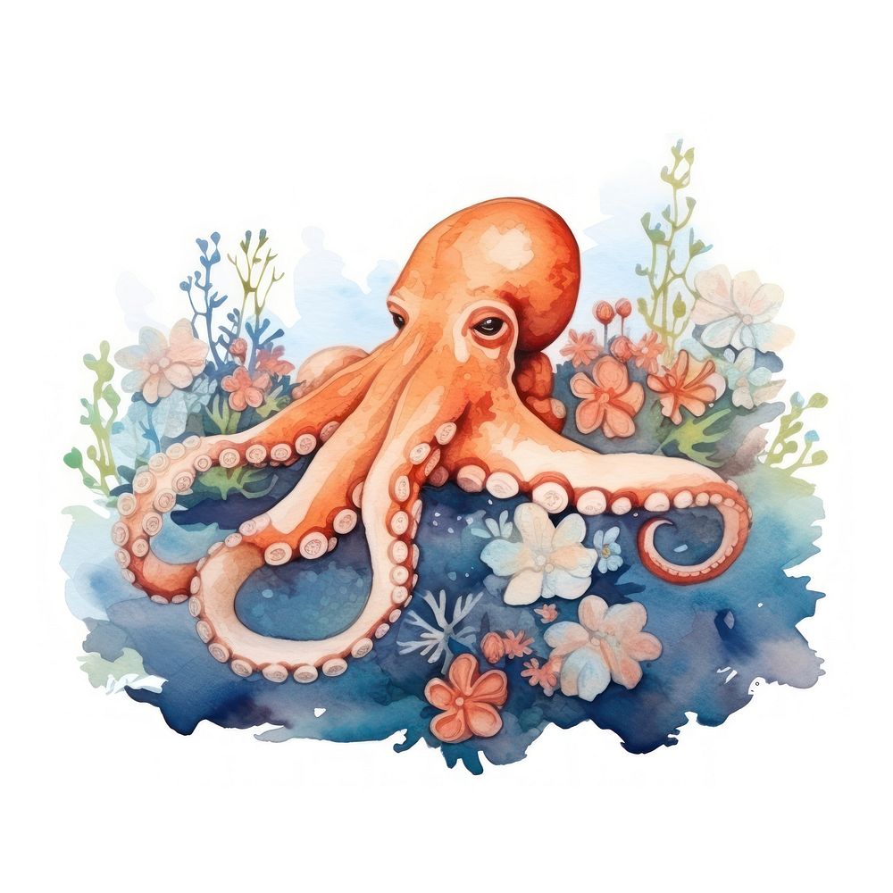 Watercolor octopus sleeping animal cartoon | Premium Photo Illustration ...