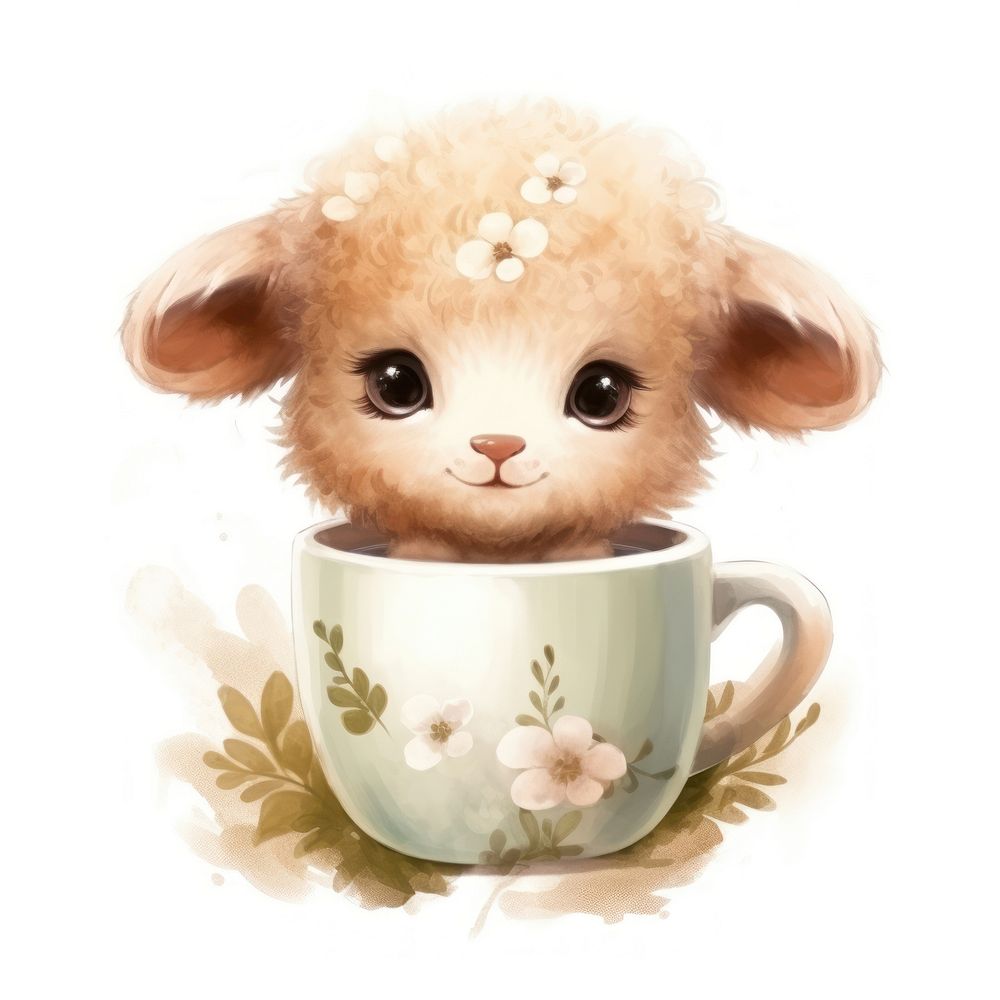 Watercolor sheep pop teacup animal | Free Photo Illustration - rawpixel