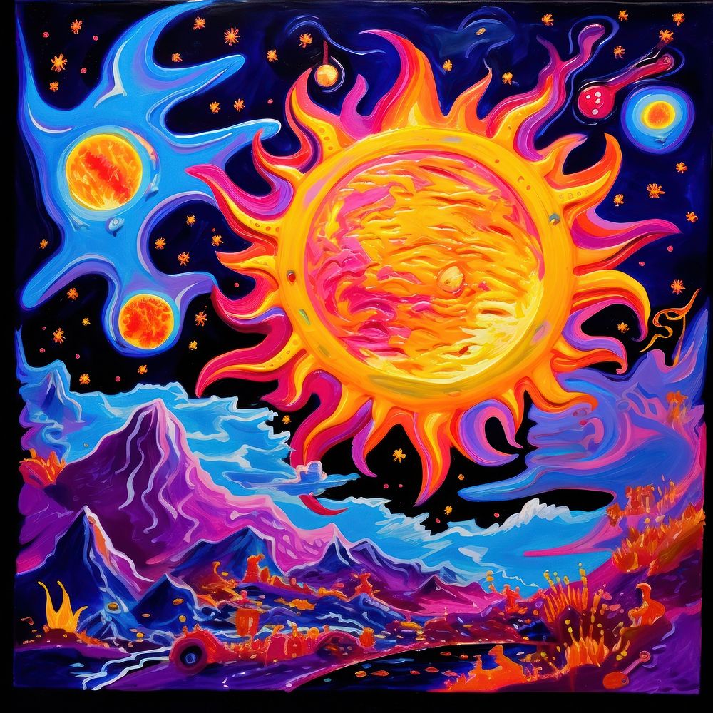 Black light oil painting sun | Free Photo Illustration - rawpixel