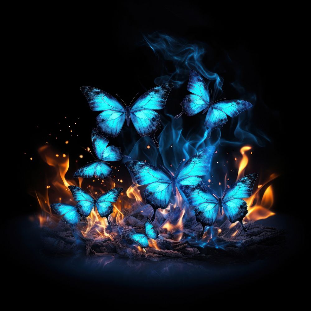 Blue butterflies fire flame black | Free Photo - rawpixel