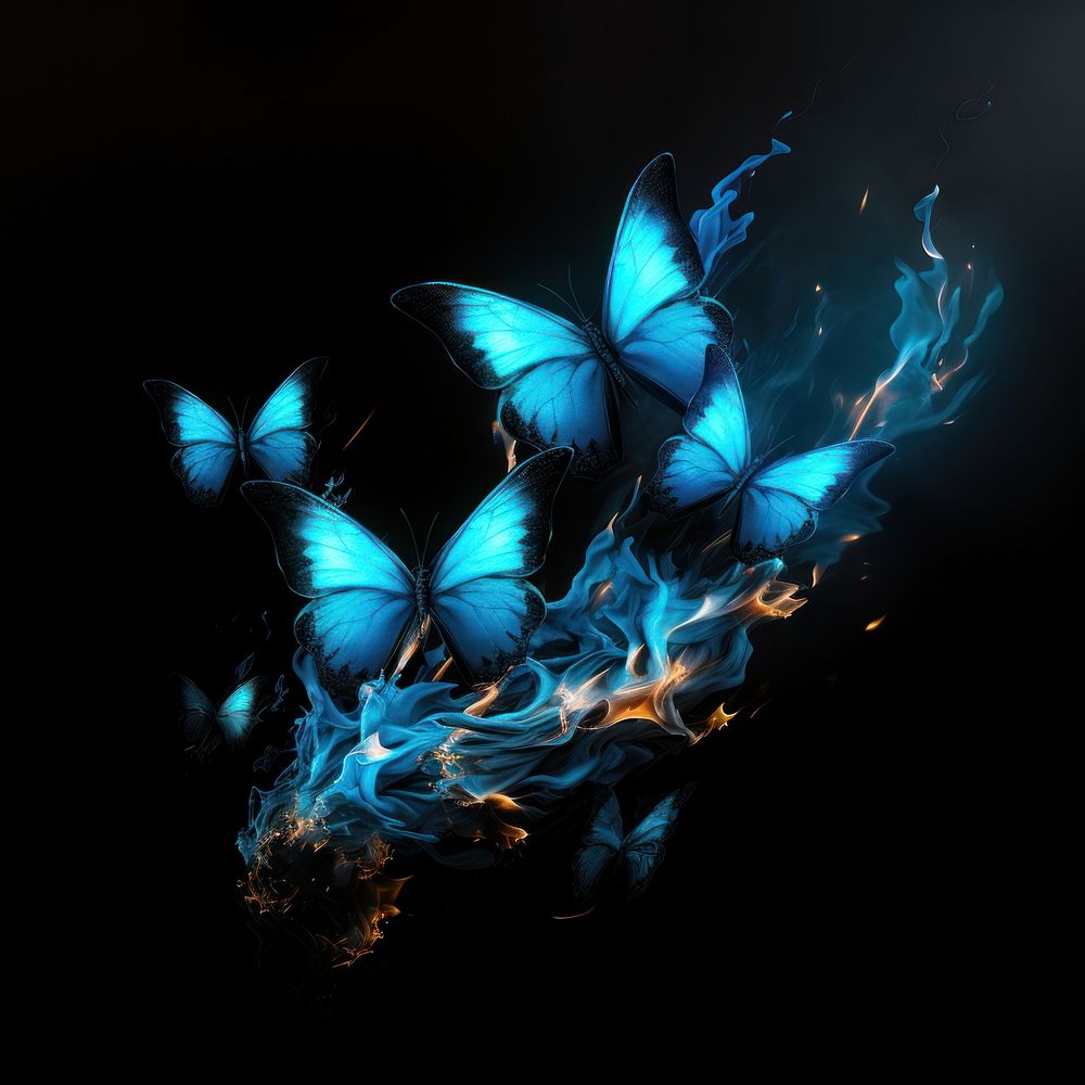Blue butterflies fire flame black | Free Photo - rawpixel