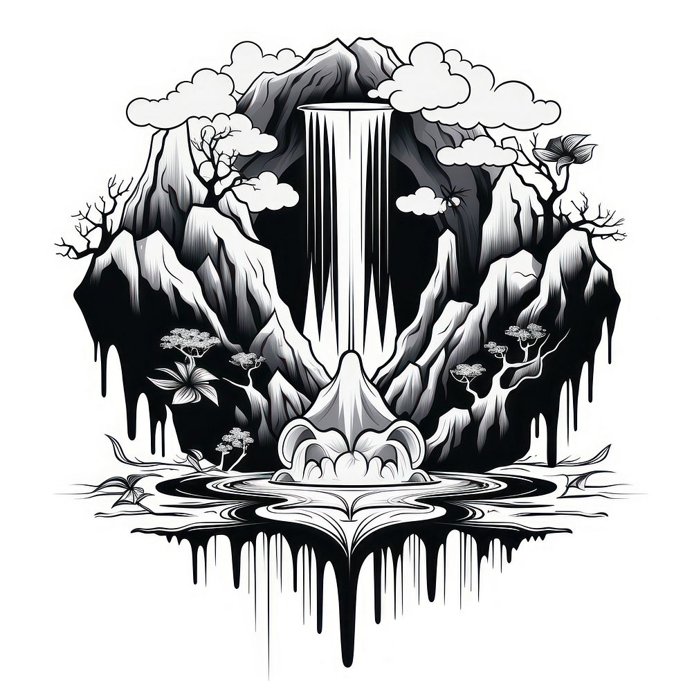 Waterfall drawing sketch illustrated. | Free Photo Illustration - rawpixel