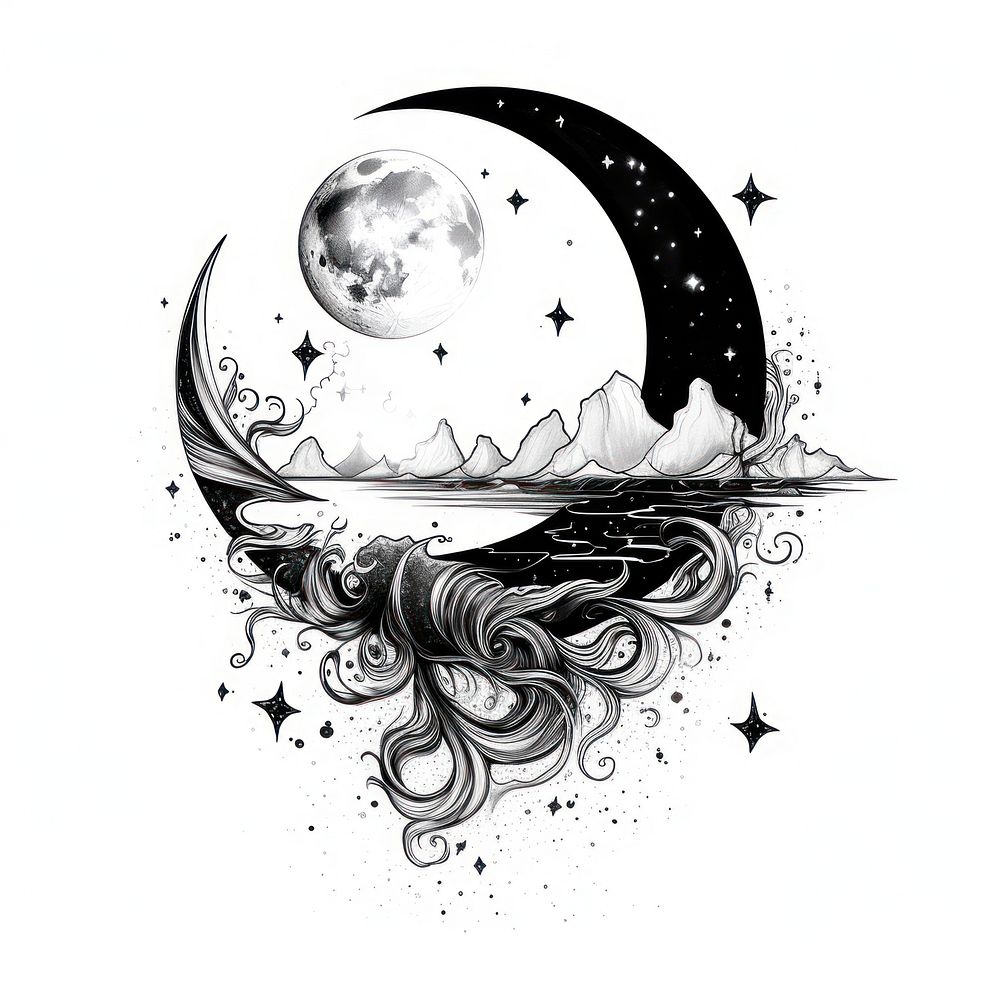 Eclipsed moon astronomy drawing sketch. | Free Photo Illustration ...