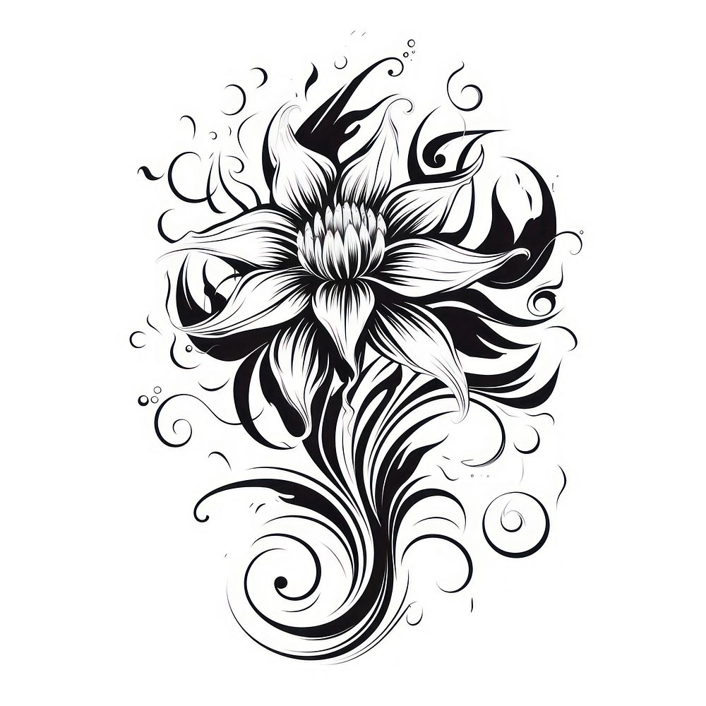 Fiery flower pattern drawing sketch. | Free Photo Illustration - rawpixel