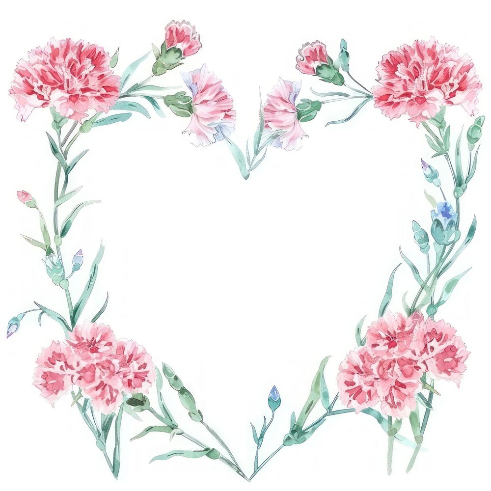 Carnation flowers border watercolor heart | Premium Photo Illustration ...