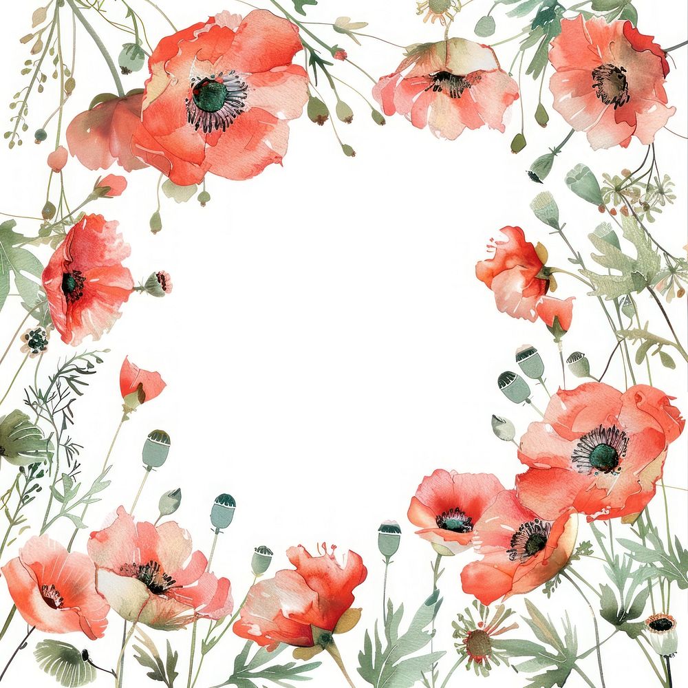 Poppy border watercolor backgrounds pattern | Free Photo Illustration ...