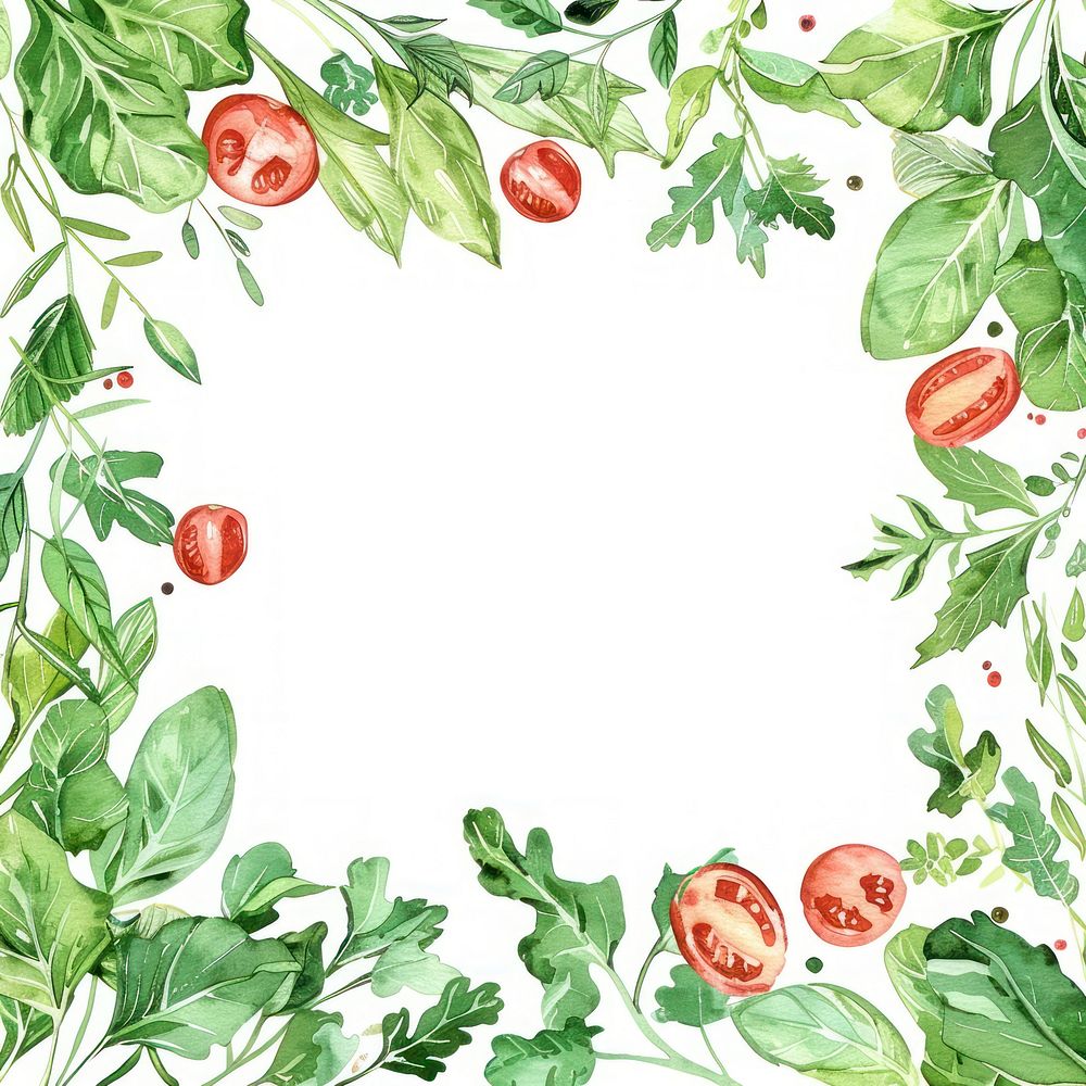 Salad border watercolor backgrounds vegetable | Free Photo Illustration ...