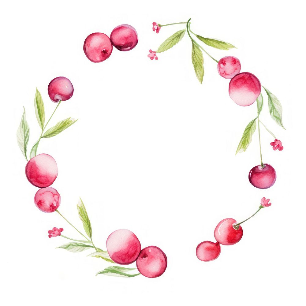 Cherry circle border watercolor wreath | Free Photo Illustration - rawpixel