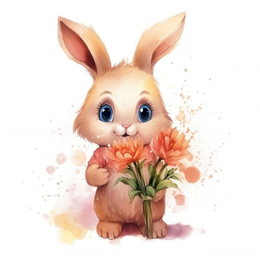 Baby rabbit hugging flower animal | Free Photo Illustration - rawpixel
