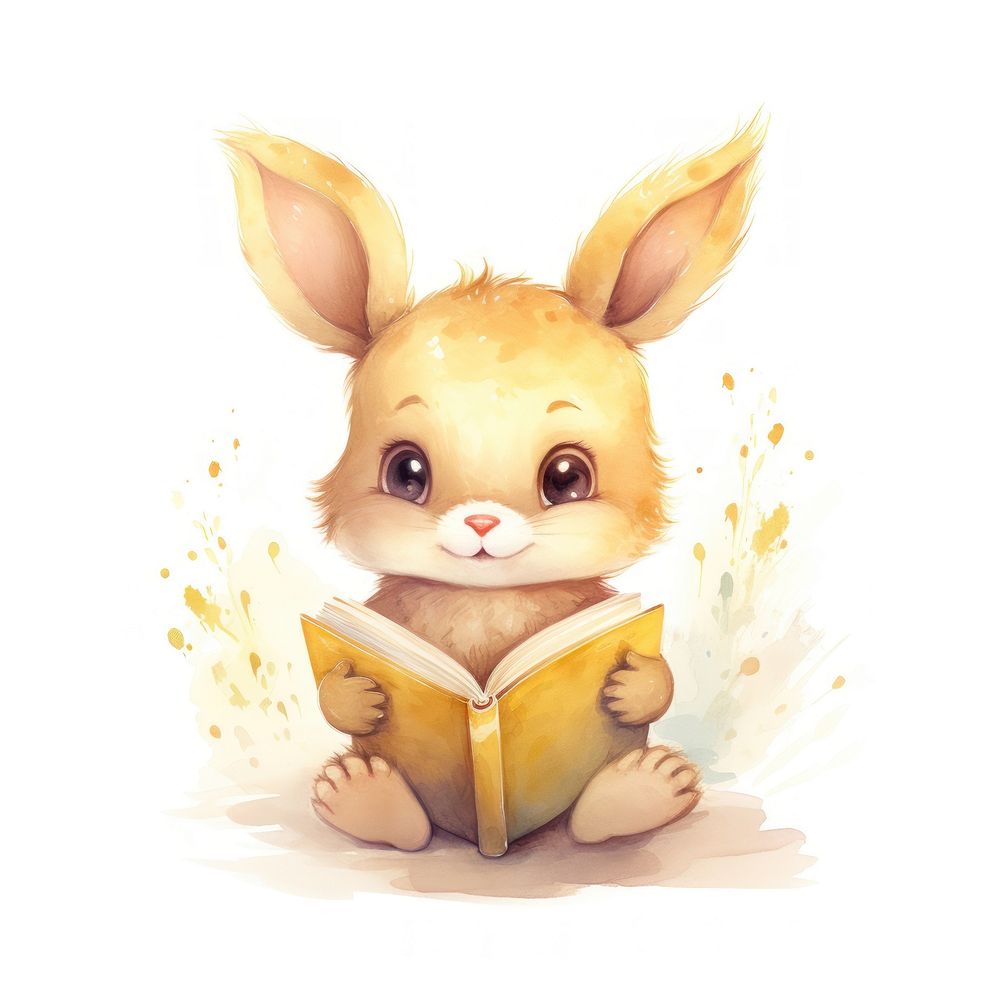 Baby rabbit teahcer hugging book | Free Photo Illustration - rawpixel