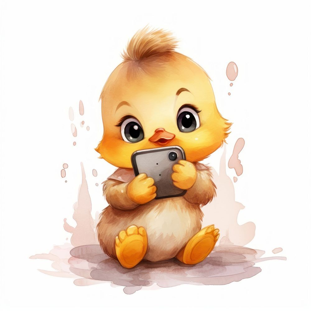 Duck hugging phone cartoon cute | Free Photo Illustration - rawpixel
