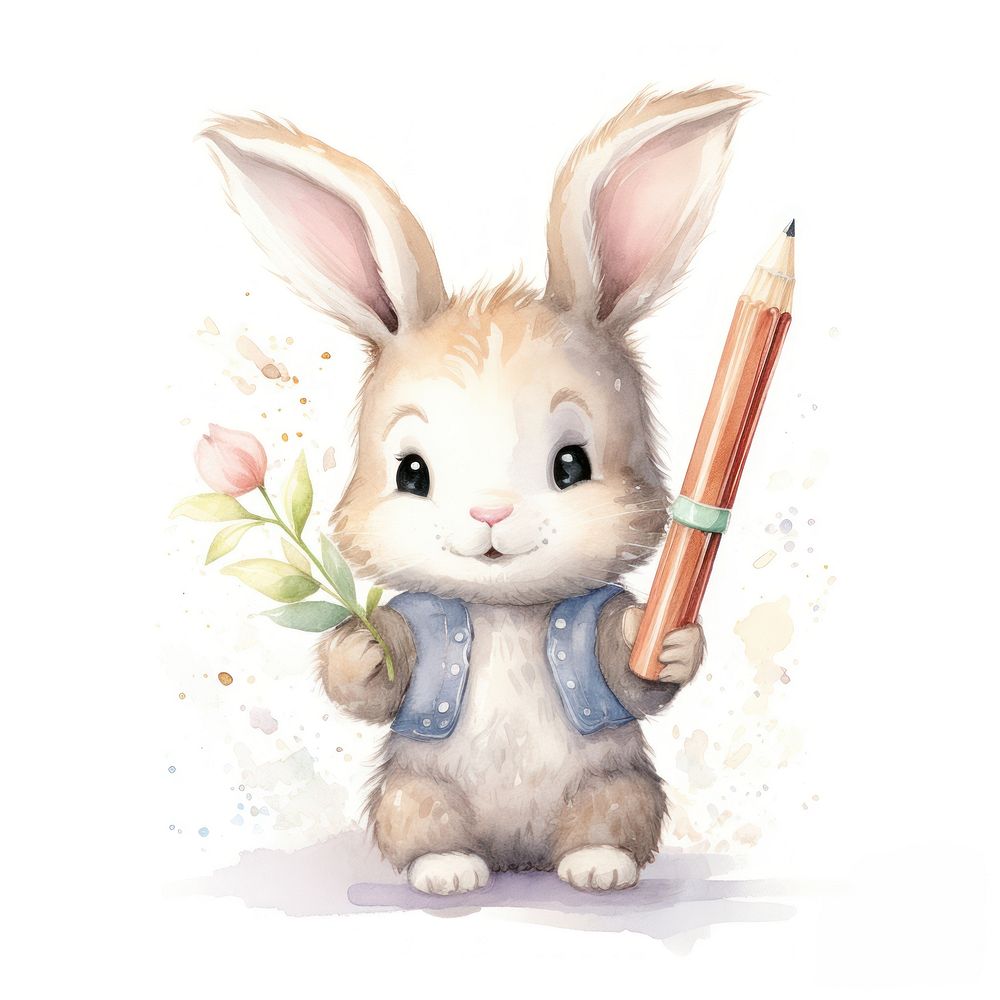 Student rabbit hugging large pencil | Free Photo Illustration - rawpixel