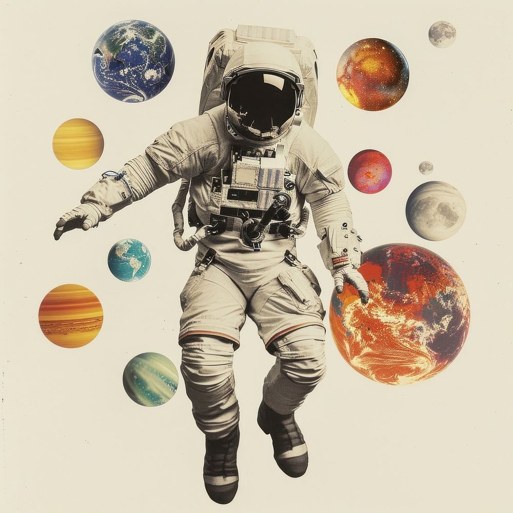 Paper collage astronaut planet space | Premium Photo Illustration ...