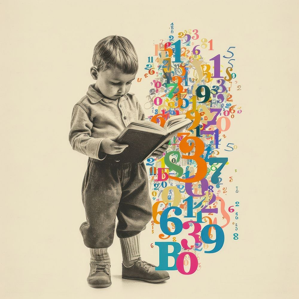 Collage kid reading book number | Free Photo Illustration - rawpixel