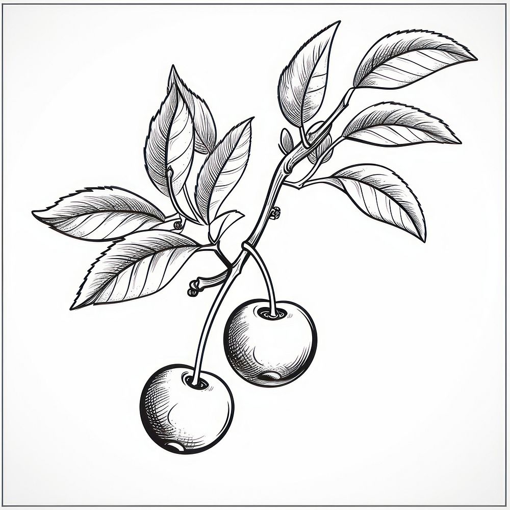 Cherry sketch drawing fruit. | Free Photo Illustration - rawpixel