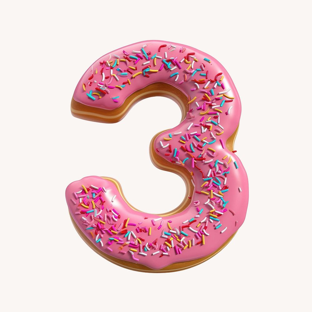 Number 3, 3D pink donut | Free Photo Illustration - rawpixel