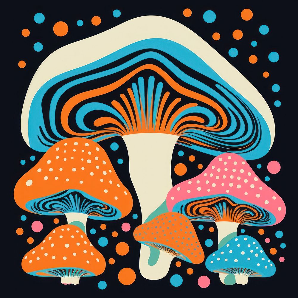 Mushrooms pattern art graphics fungus | Free Photo Illustration - rawpixel