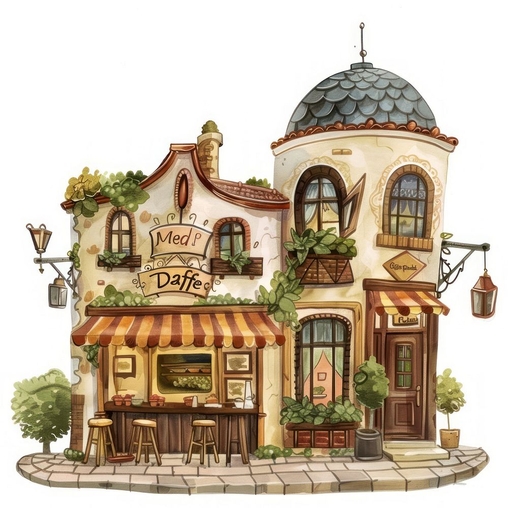 Cartoon cafe architecture building restaurant. | Premium Photo ...