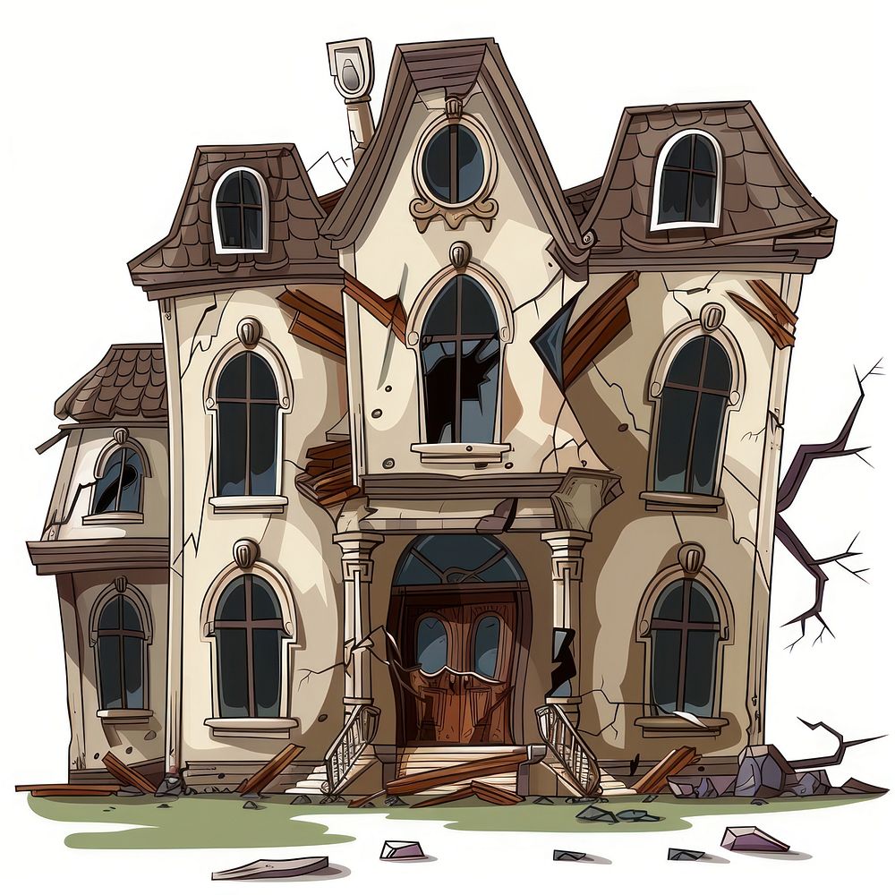Cartoon destroy architecture building drawing. | Premium Photo ...