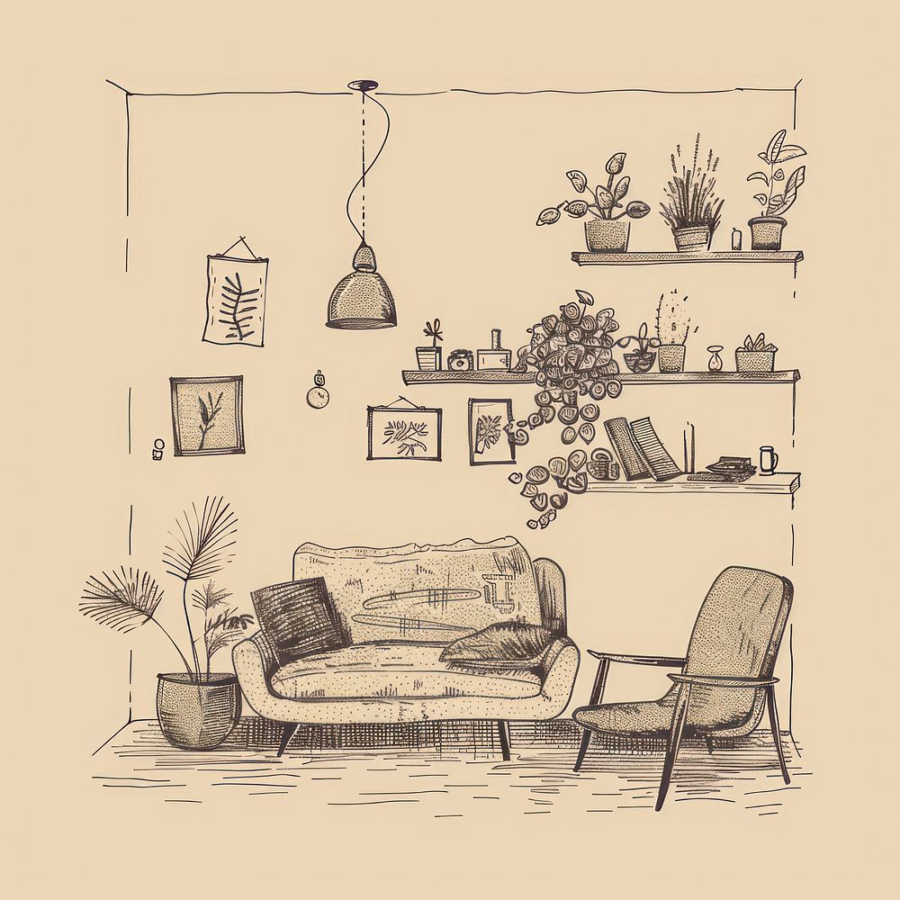 Hand drawn interior drawing sketch | Premium Photo Illustration - rawpixel