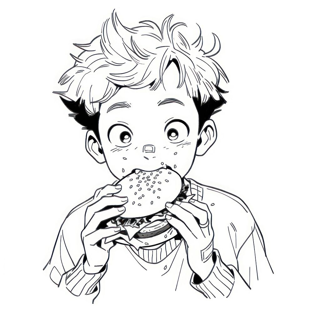 Illustration boy eating sandwich sketch | Premium Photo Illustration ...