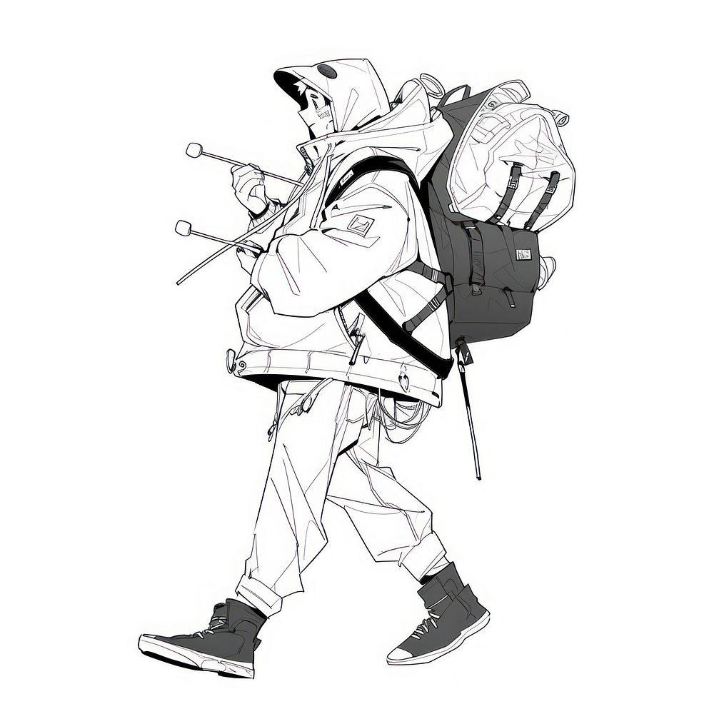 Illustration minimal simple backpacker sketch | Premium Photo ...