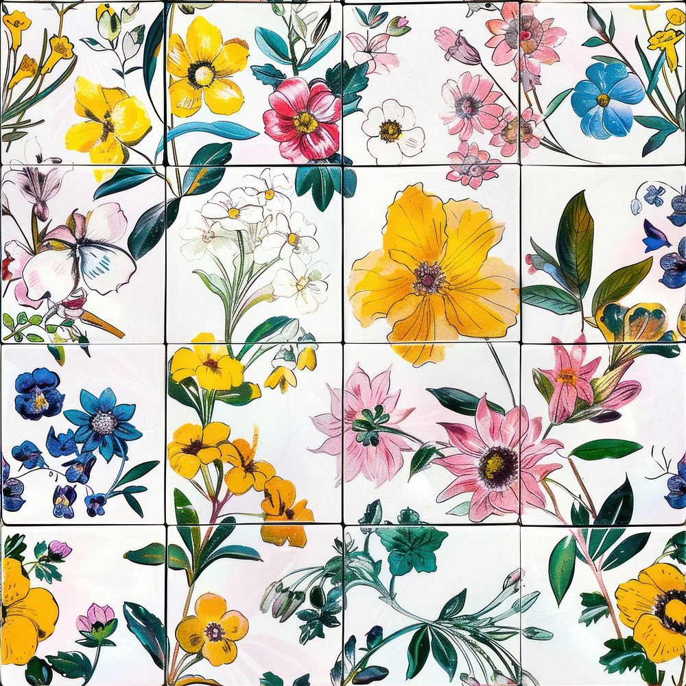 Tiles flowers pattern backgrounds plant | Premium Photo - rawpixel