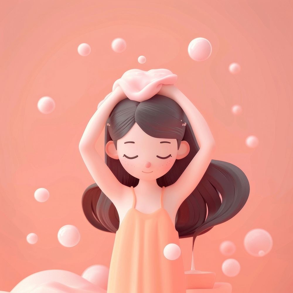 Woman washing hair cartoon illustrated | Free Photo Illustration - rawpixel