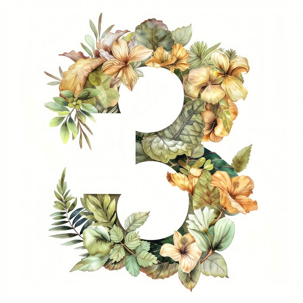 letter number 3 nature wreath | Premium Photo Illustration - rawpixel