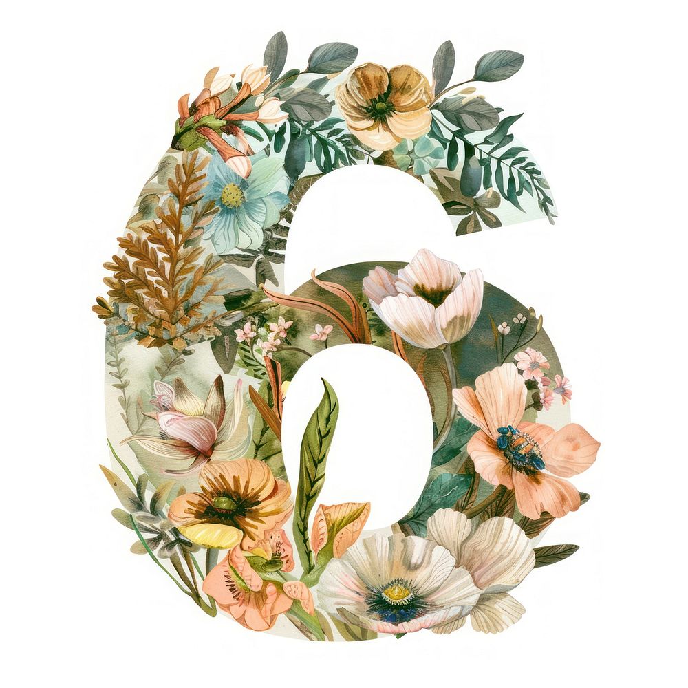 letter number 6 nature wreath | Free Photo Illustration - rawpixel