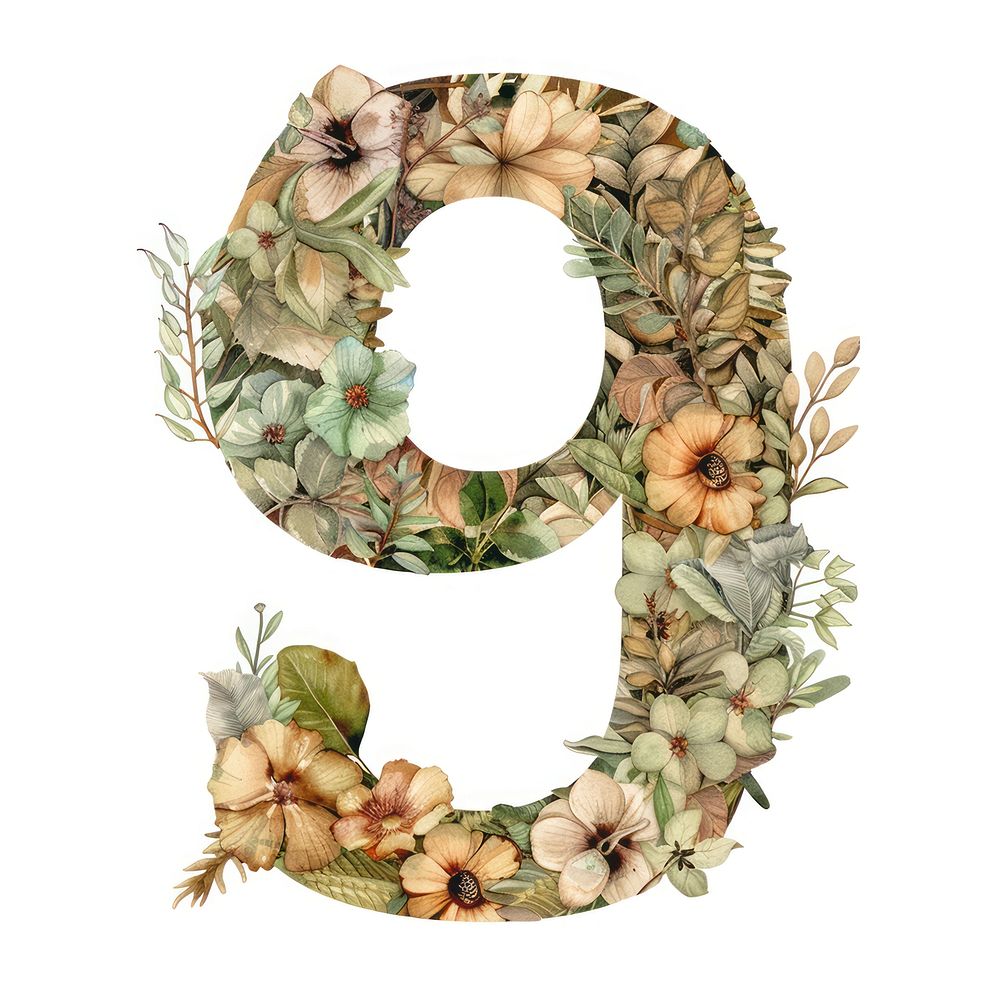 letter number 9 nature wreath | Premium Photo Illustration - rawpixel