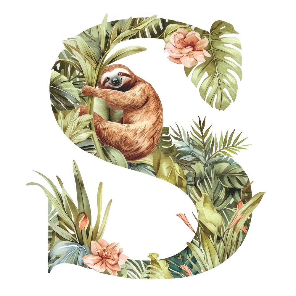 letter S sloth nature plant. | Free Photo Illustration - rawpixel